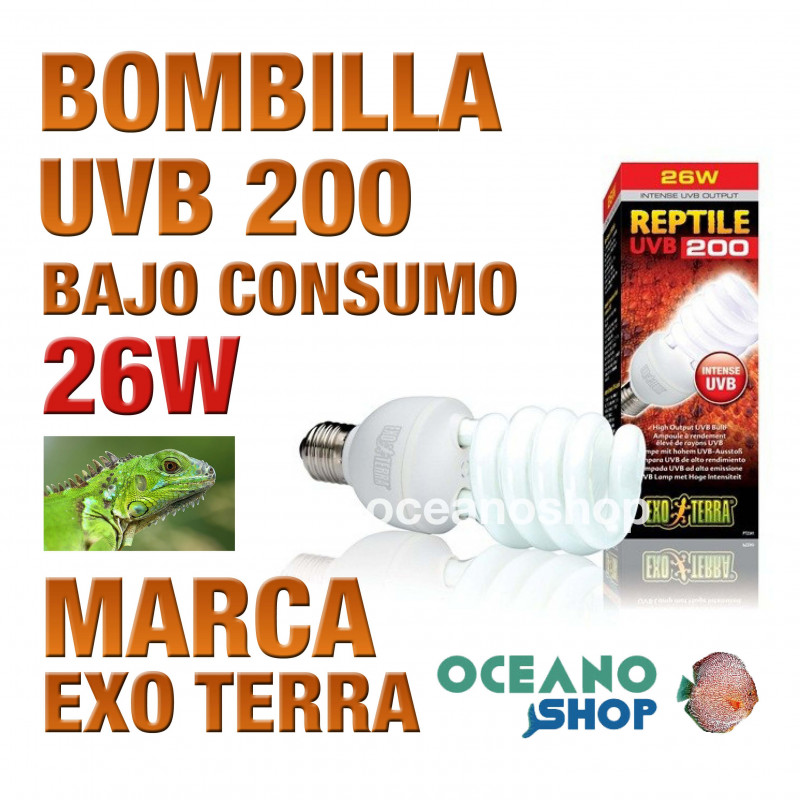 BOMBILLA REPTILES UVB 200 BAJO CONSUMO 26W
